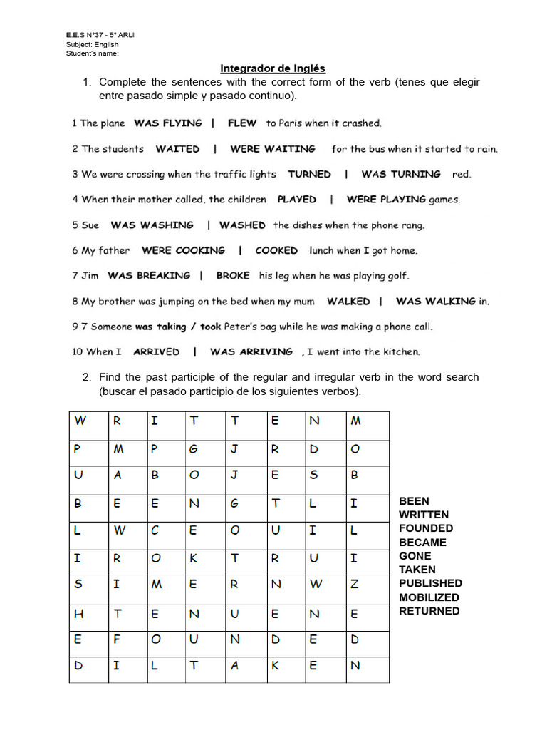 Integrador - Ingles-5to - ARLI | PDF