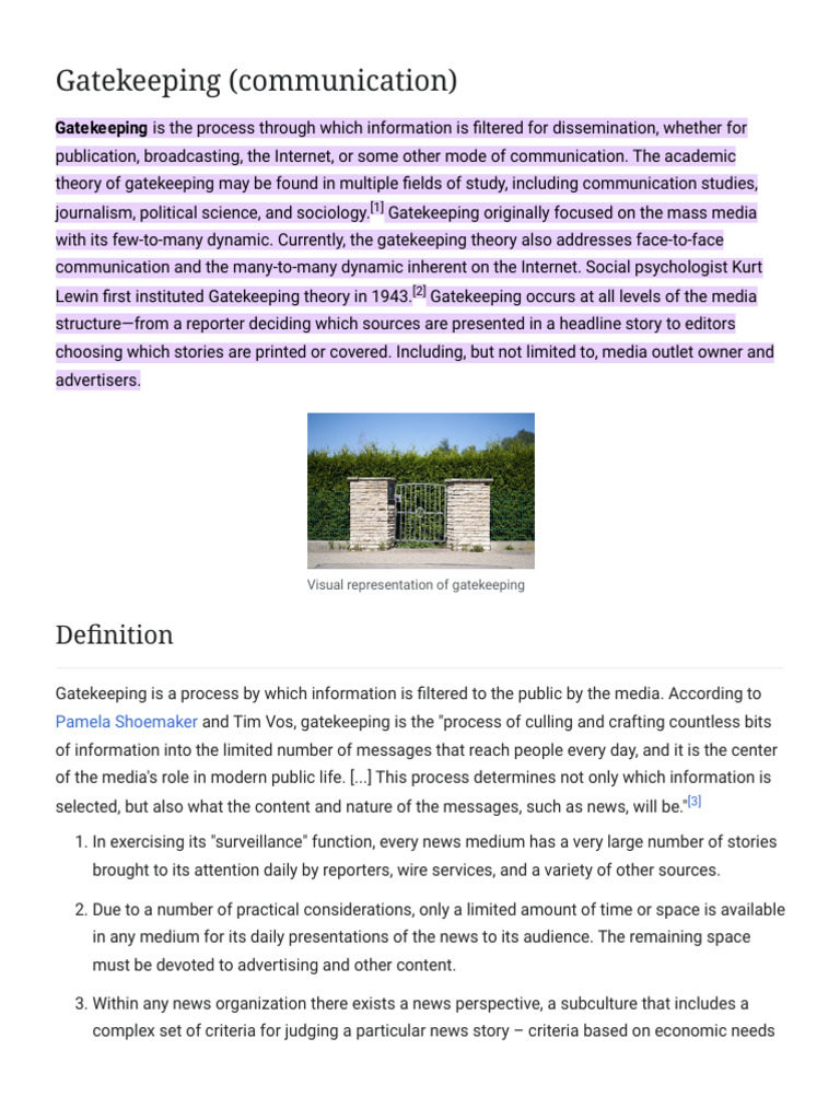 Gatekeeping (Communication) - Wikipedia | PDF