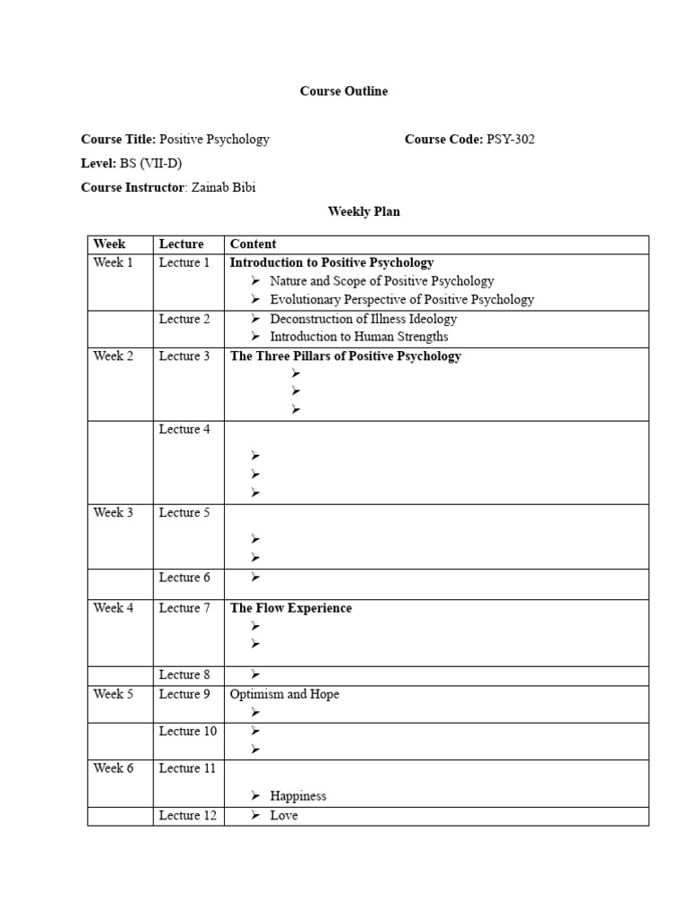 Positive Psychology Course Outline | PDF
