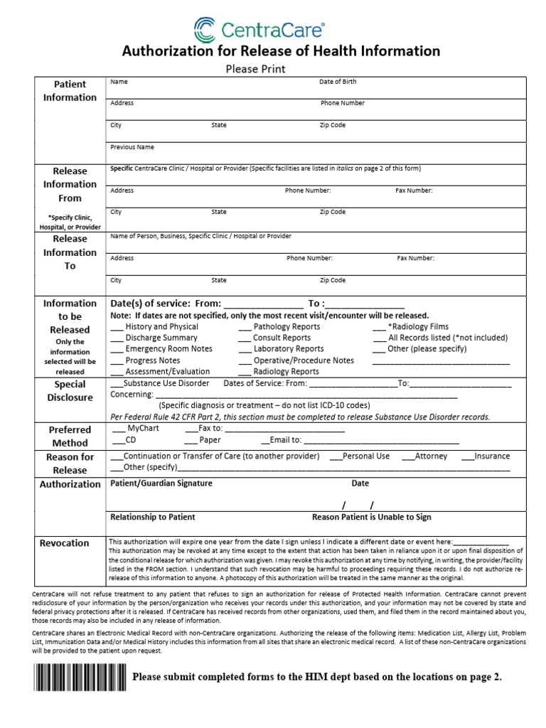 Release of Health Info Form | PDF