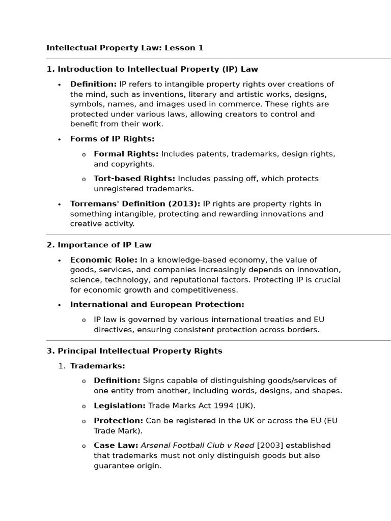 Intellectual Property Law - Lesson 1 | PDF