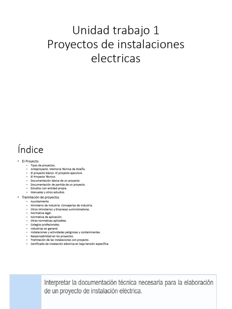 UT 1. PROYECTOS DE INSTALACIONES ELÉCTRICAS | PDF