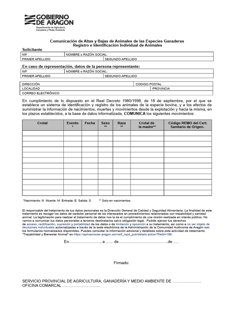 Formulario Alta-Bajas de Animales | PDF | Ciencias sociales