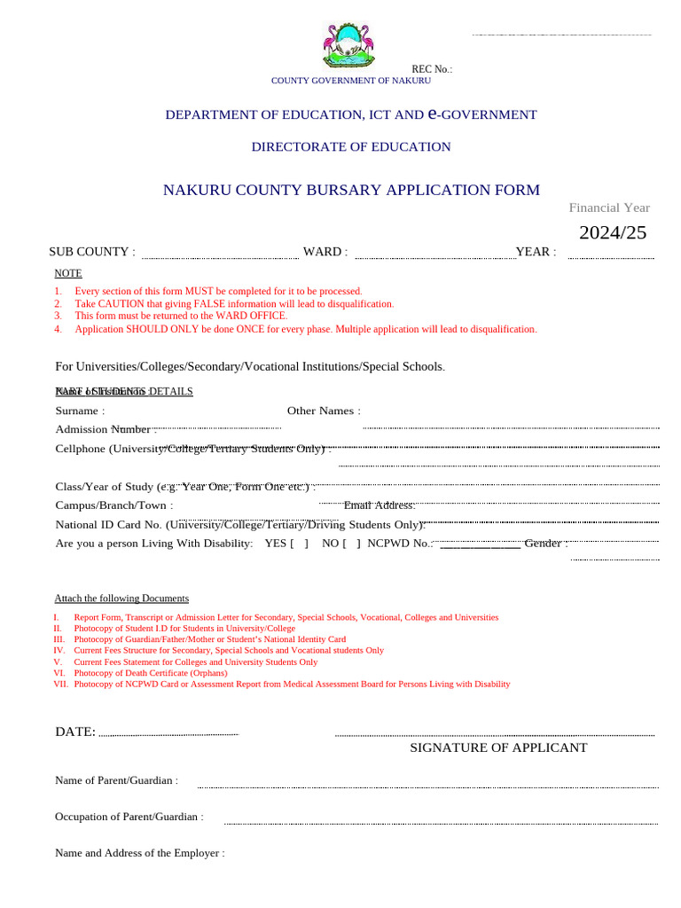 County Bursary Application Form 202324 | PDF