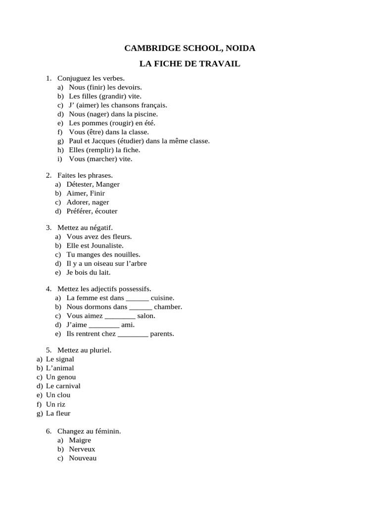 French Worksheet | PDF