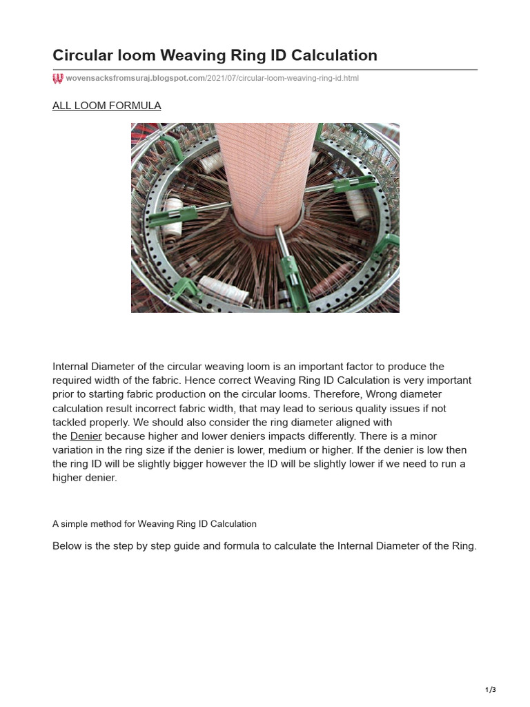 Circular Loom Weaving Ring ID Calculation | PDF
