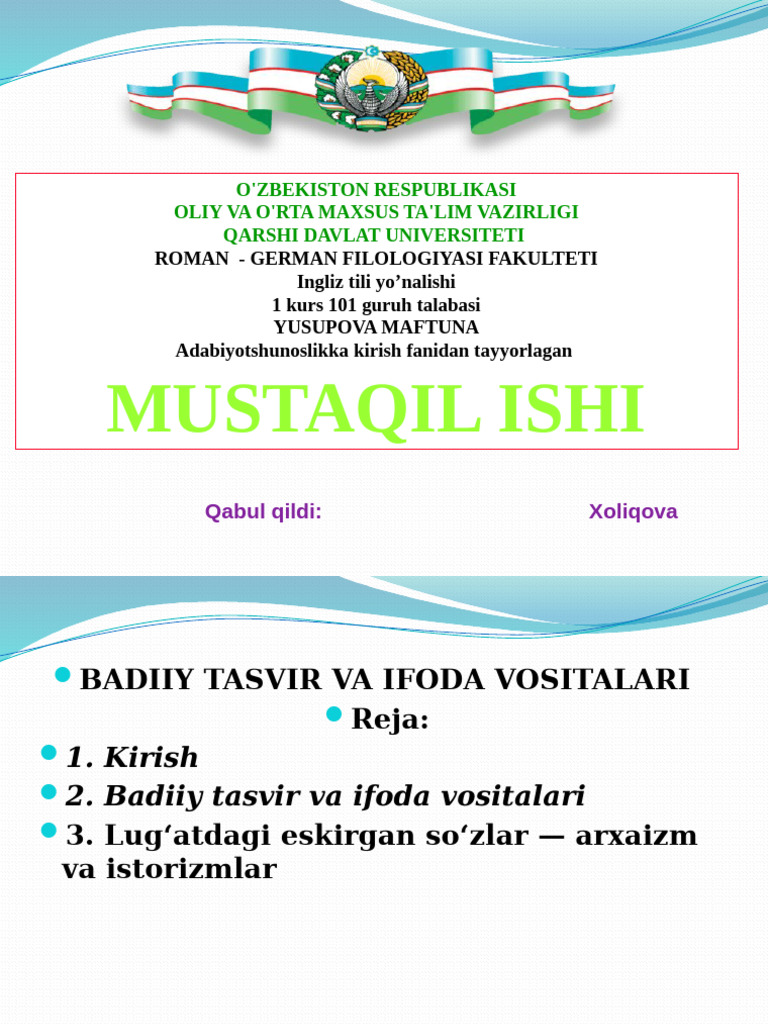 Badiiy Tasvir Va Ifoda Vositalari | PDF