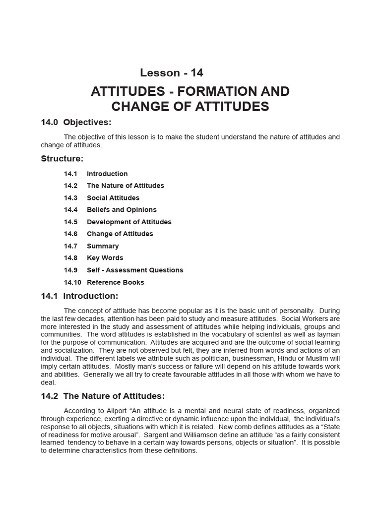 Textual Notes - Attitudes - Formation and Change of Attitudes | PDF ...