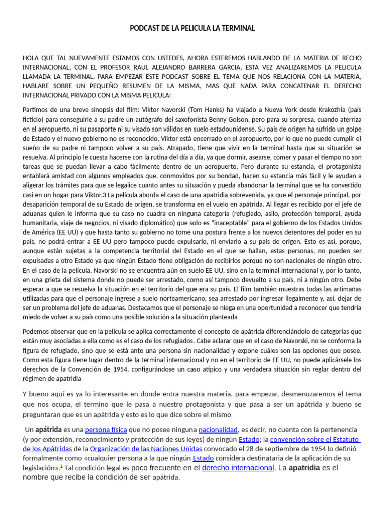 Podcast de La Pelicula La Terminal | PDF