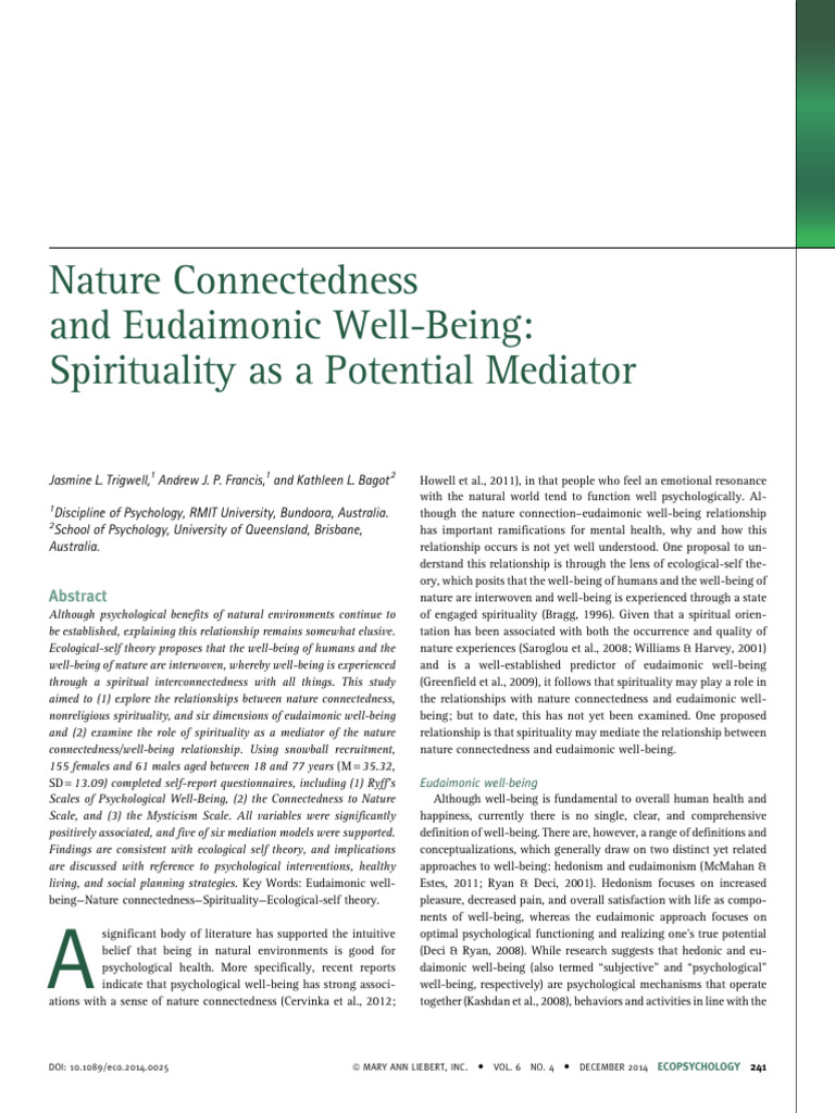 Nature Connectedness and Eudaimonic Well-Being | PDF