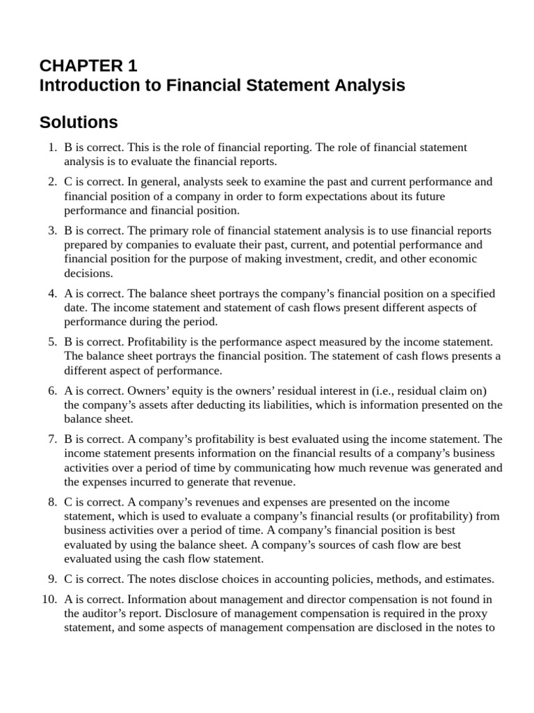 Introduction To Financial Statement Analysis Solutions: Created From Aut On 2022-04-02 15:02:45 ...