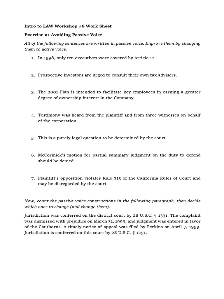 Workshop 8 Legal Writing Exercises | PDF