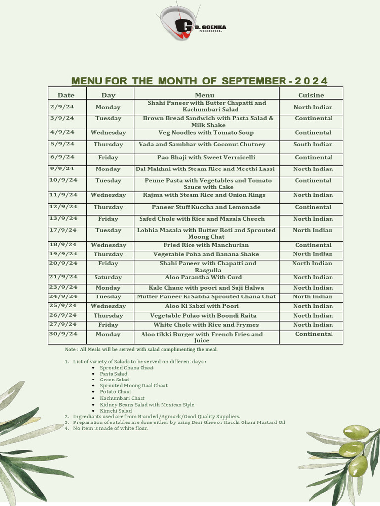 Meal MenuSeptember 2024 | PDF
