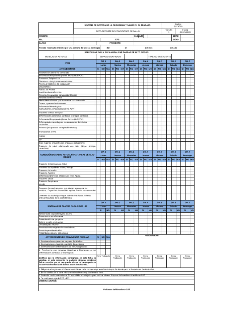 Sst-f-59 Reporte de Condiciones de Salud | PDF