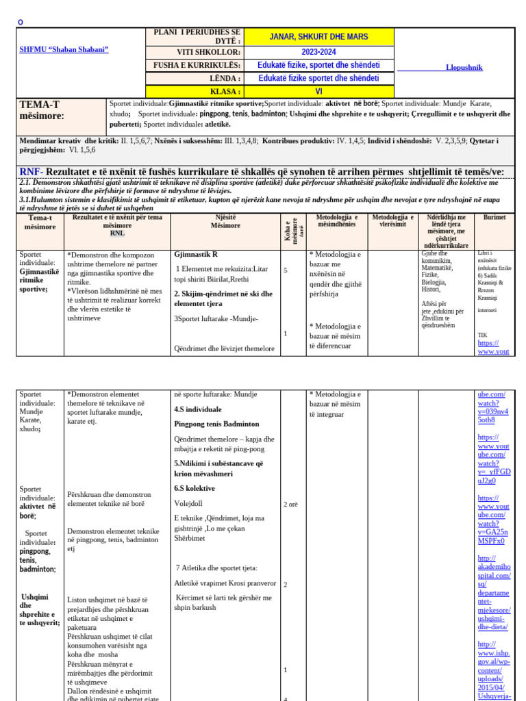 Kopija Datoteke Kopija Datoteke Plani Tremujor Janar-Shkurt-Mars J KL 6-9 | PDF