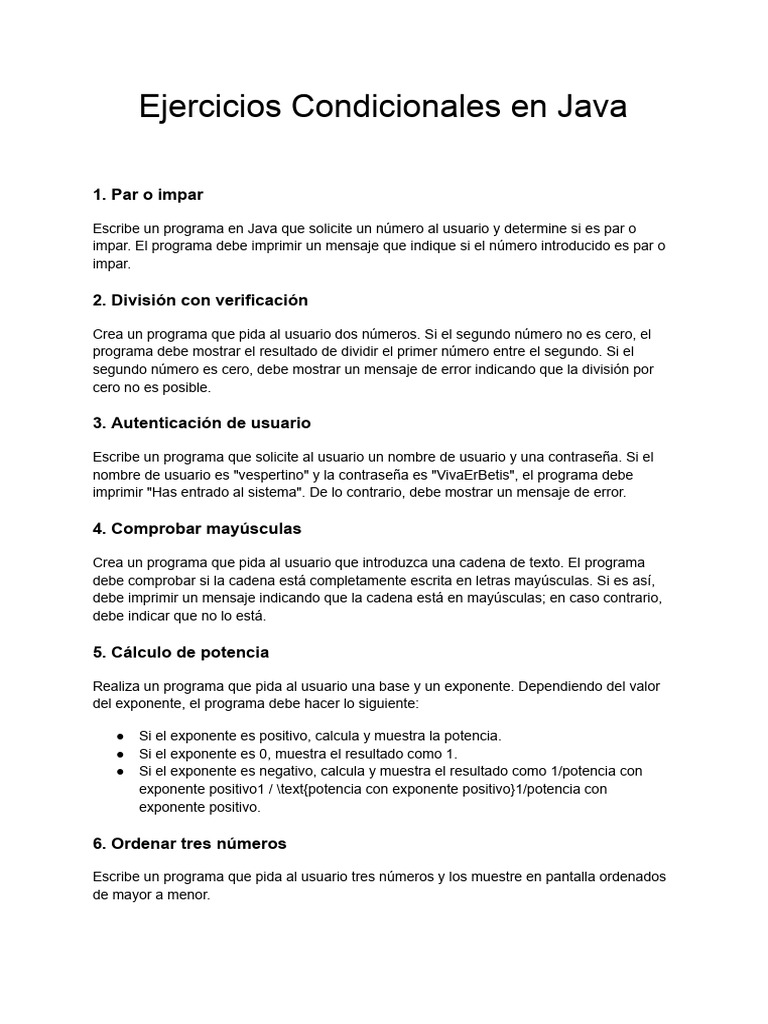 Ejercicios Condicionales en Java | PDF
