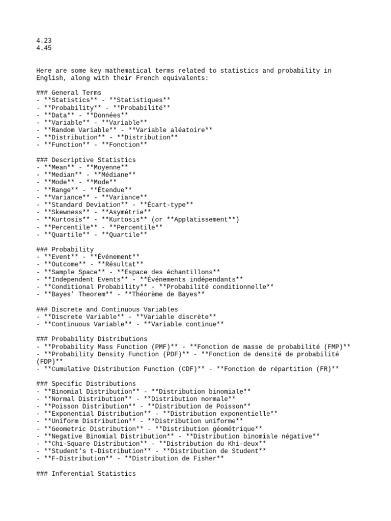 Stat. and Prob. Vocabulary | PDF
