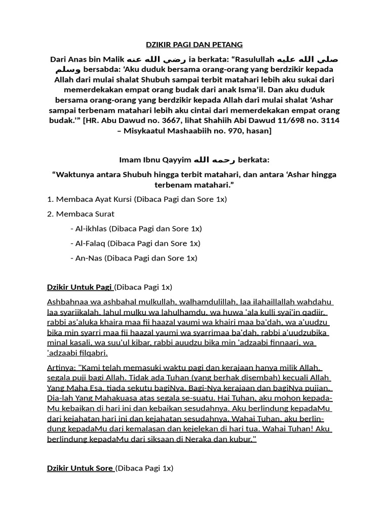 DZIKIR PAGI DAN PETANG | PDF
