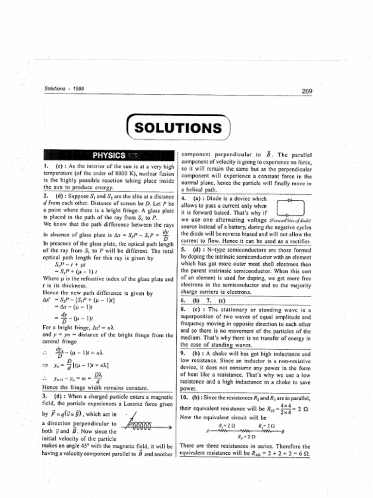 Solved Paper 1999 Solution - NoRestriction | PDF