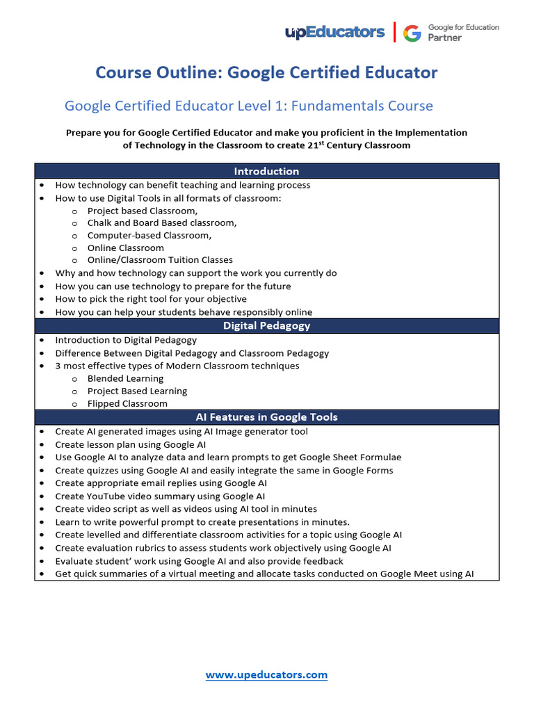 Outline - Google Certified Educator Level 1 & Level 2 | PDF