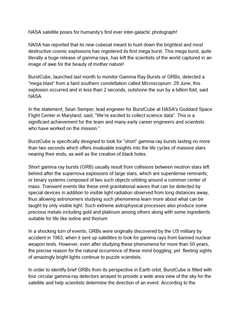 NASA Satellite Poses For Humanity's First Ever Inter-Galactic ...