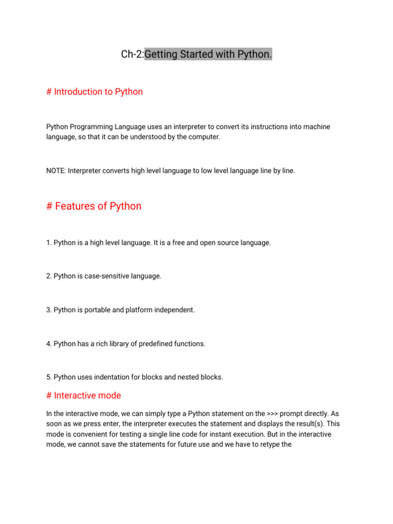 Ch-2 - Getting Starting With Python | PDF