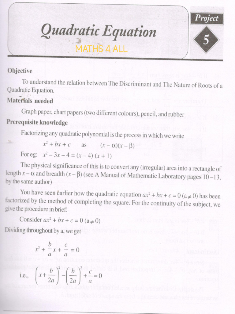 10th FA2 Project (Quadratic Equations) | PDF