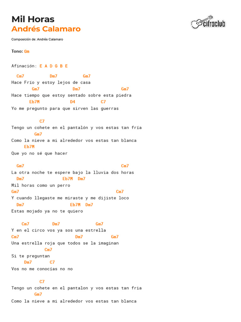 Cifra Club - Andrés Calamaro - Mil Horas | PDF