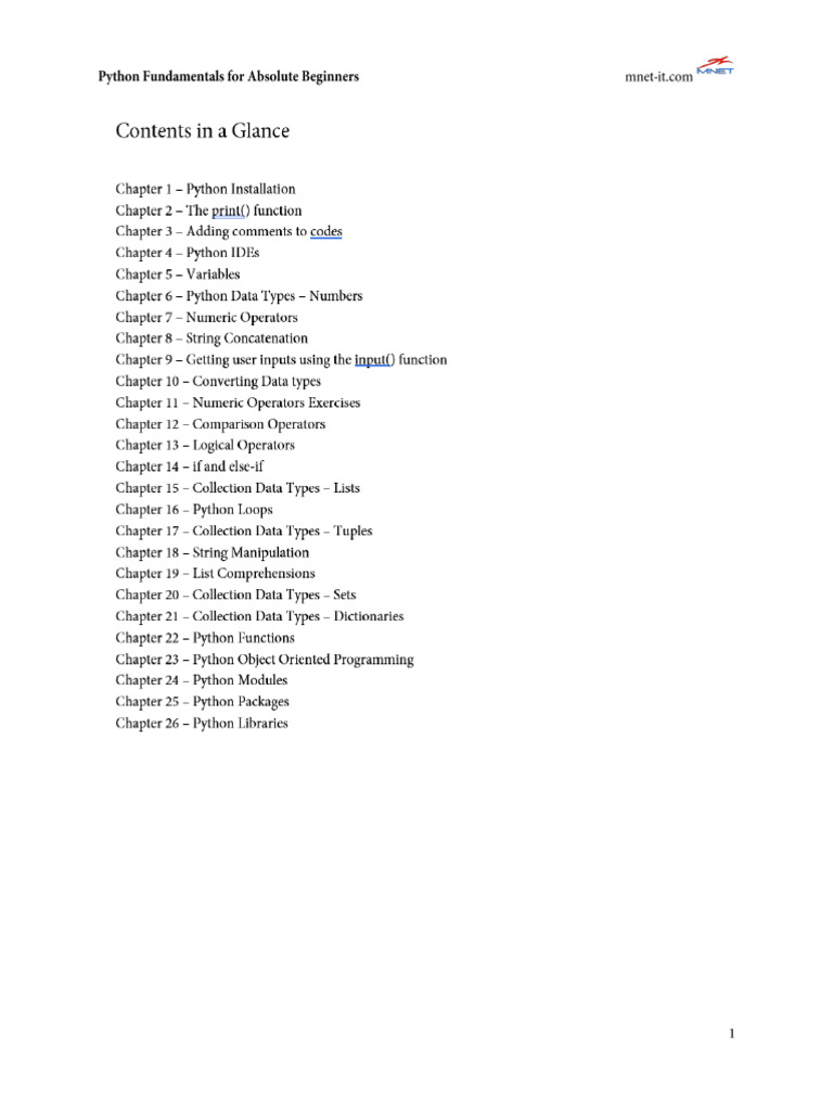 Python Tagalog - Table of Contents | PDF