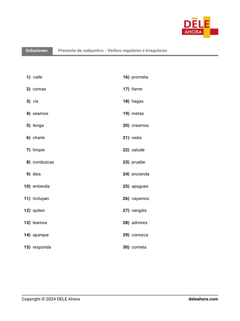 Presente de Subjuntivo Verbos Regulares e Irregulares - Soluciones | PDF