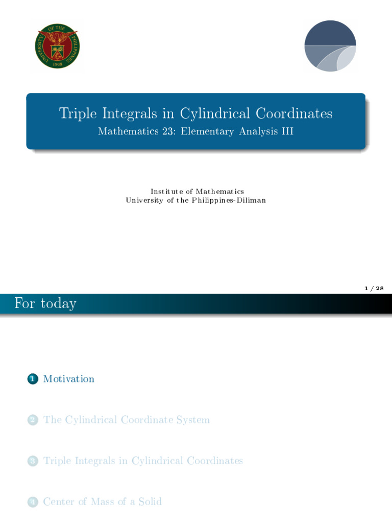 Math 23 Lecture 3 3 Triple Integrals In Cylindrical Coordinates Pdf