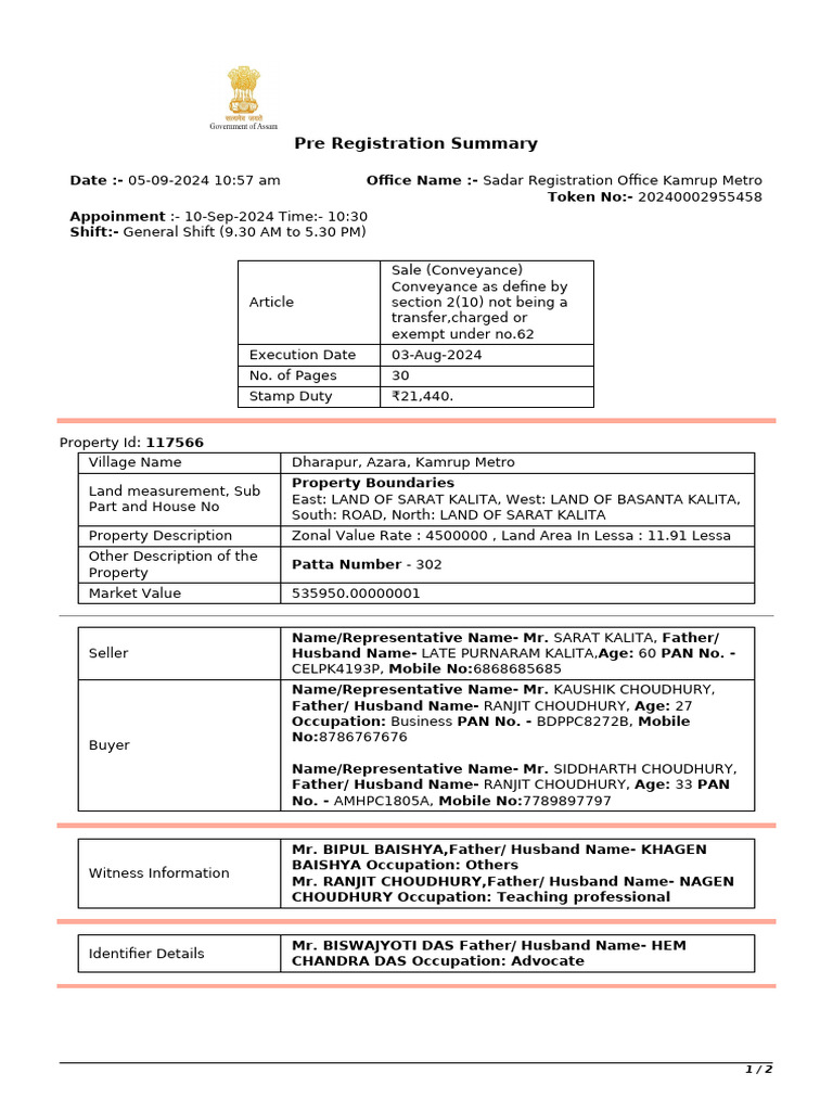 Pre Registration Summary | PDF