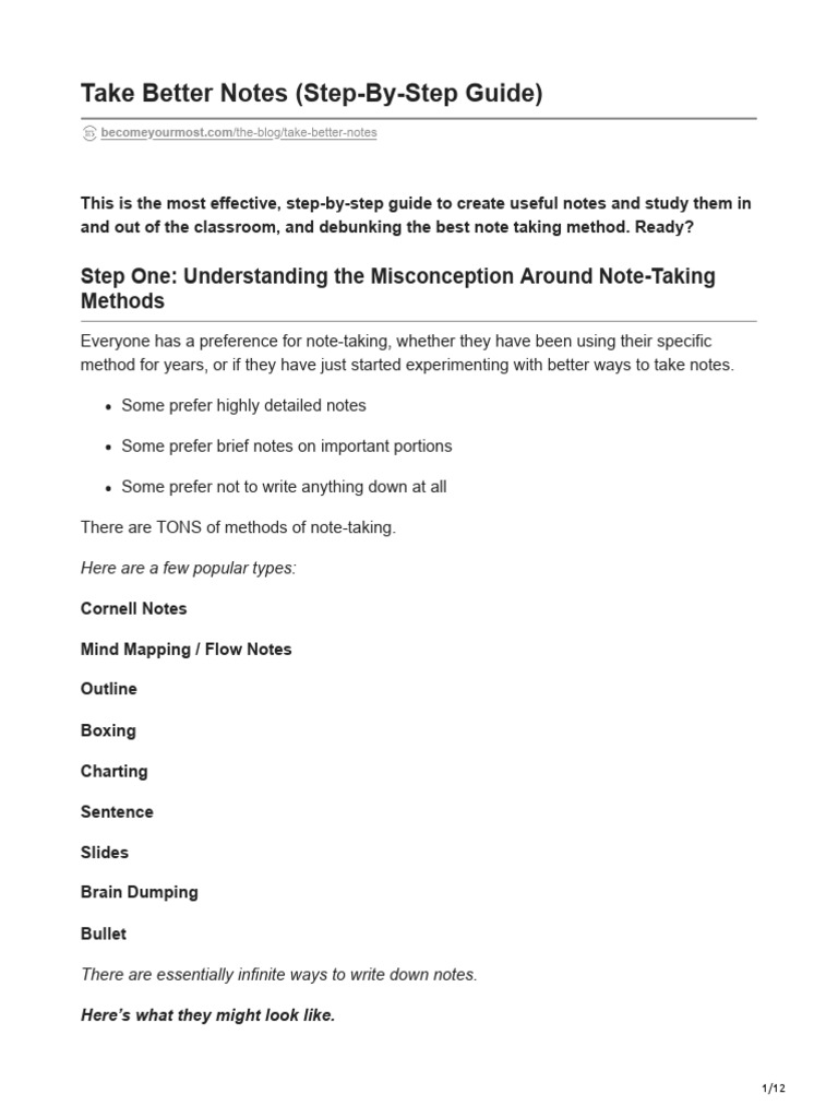 Take Better Notes Step-By-Step Guide | PDF