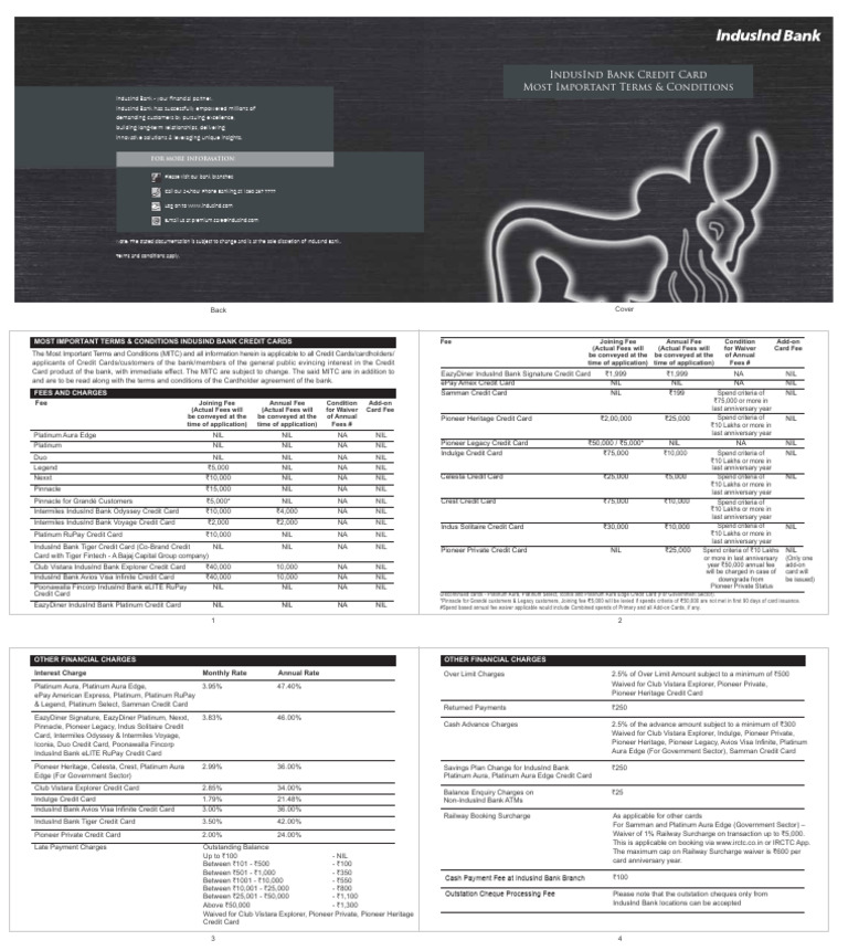 MITC-Premium Card Consolidated 16.07.2024 | PDF | Credit Card | Banks