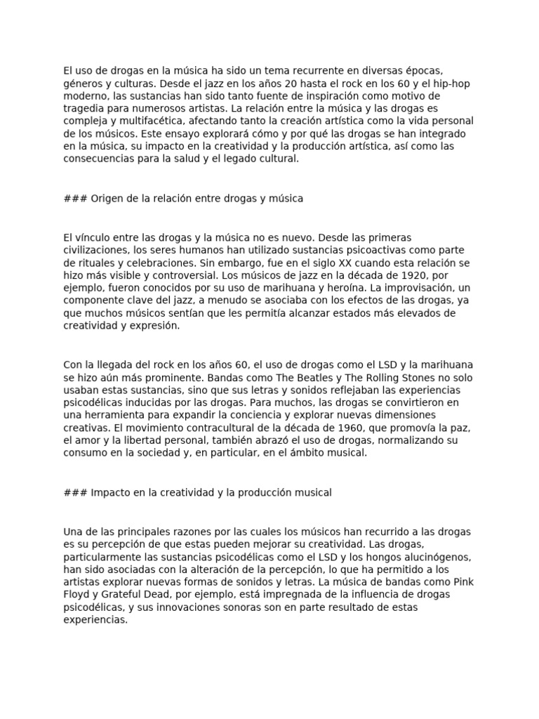 El Uso de Drogas en La Música Ha Sido Un Tema Recurrente en Diversas ...