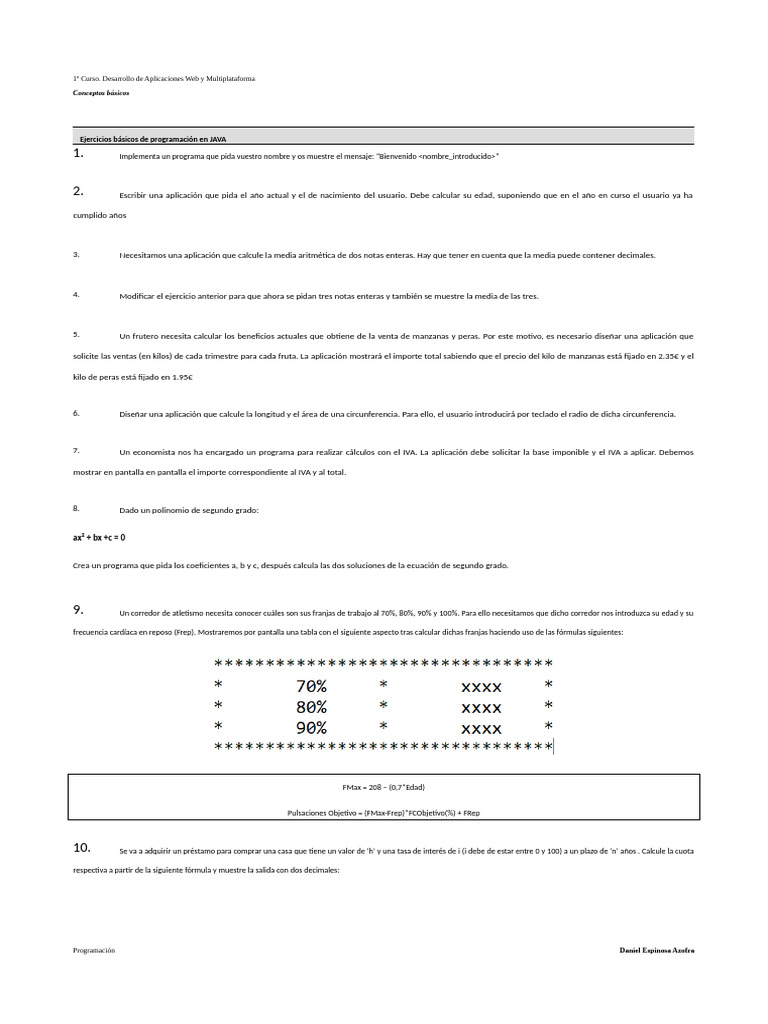 Ejercicios Basicos PRG 062012 | PDF