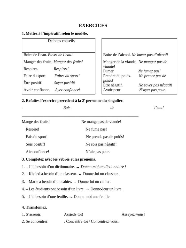 EXERCICES Imperatif Corrige | PDF