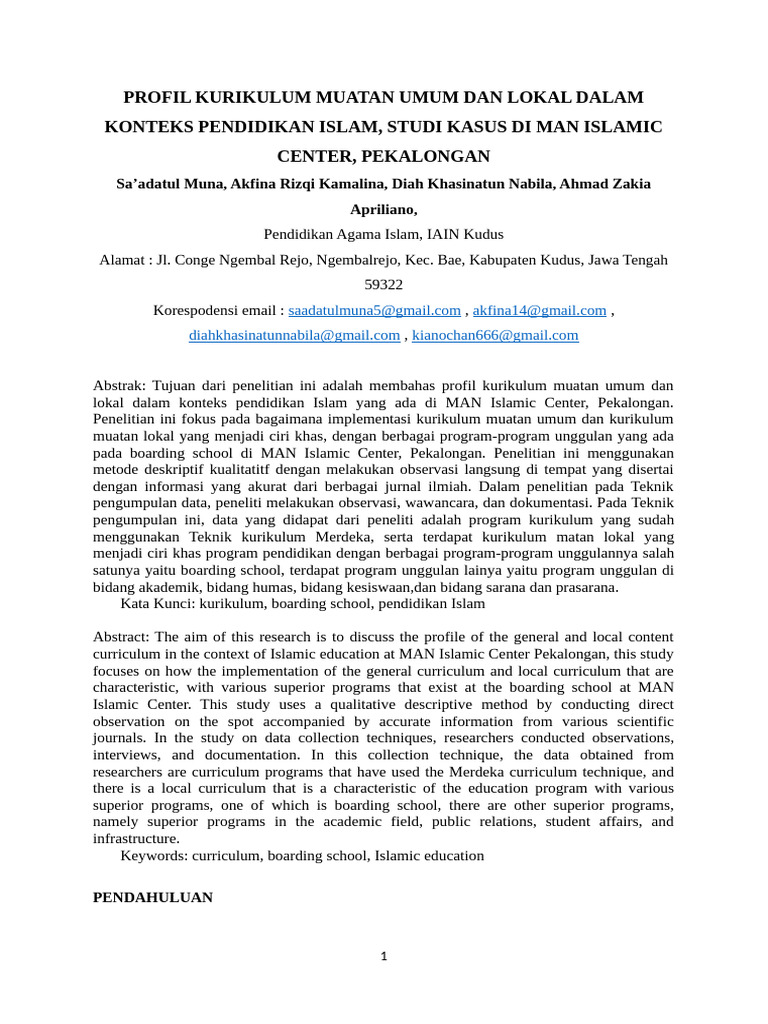 Jurnal Kurikulum MAN ICP | PDF