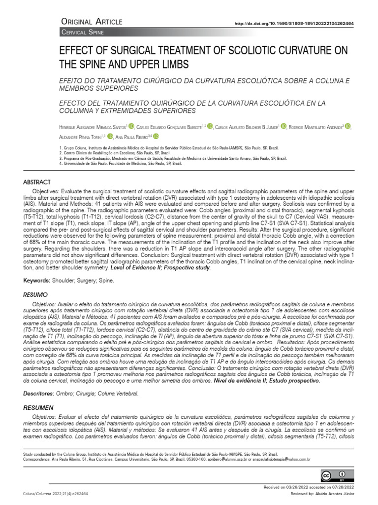 Effect of Surgical Treatment of Scoliotic Curvature On | PDF
