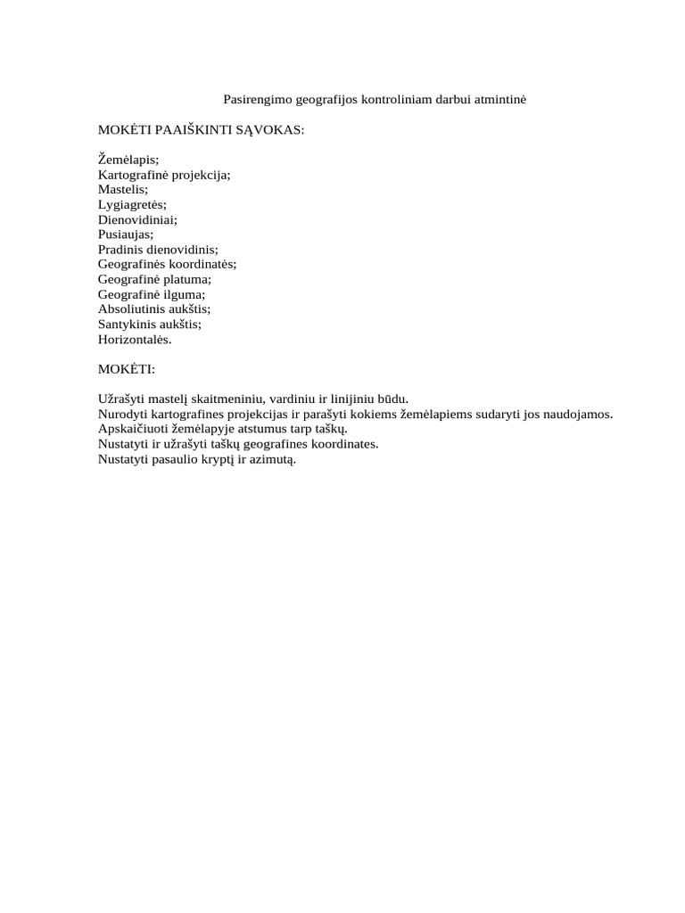 Pasirengimas KD Atmintine Orientavimasis Zemelapyje | PDF