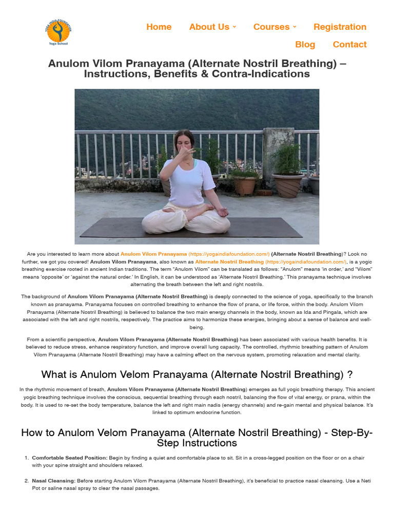 Anulom Vilom Pranayama (Alternate Nostril Breathing) | PDF