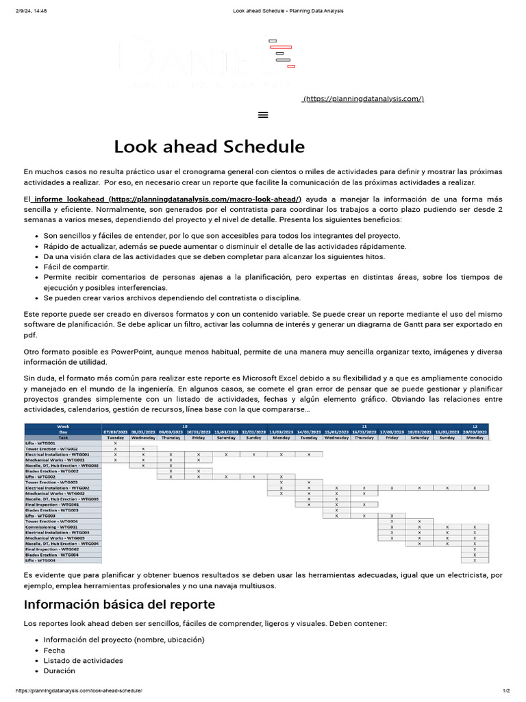 Look Ahead Schedule - Planning Data Analysis | PDF