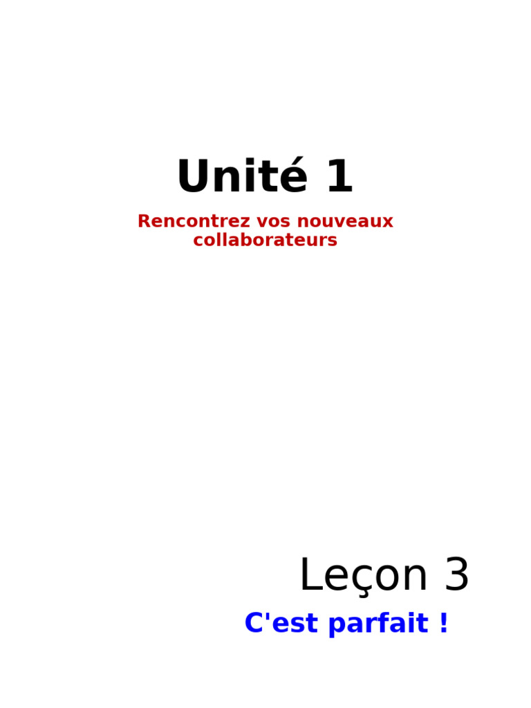 B1 Unité 1 - L3 C'Est Parfait | PDF