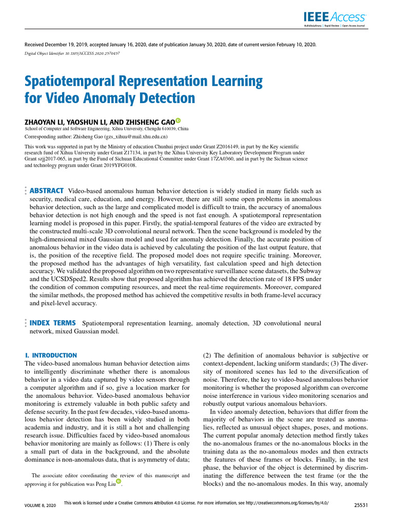 Spatiotemporal Representation Learning For Video Anomaly Detection | PDF Spatiotemporal Representation Learning For Video Anomaly Detection | PDF