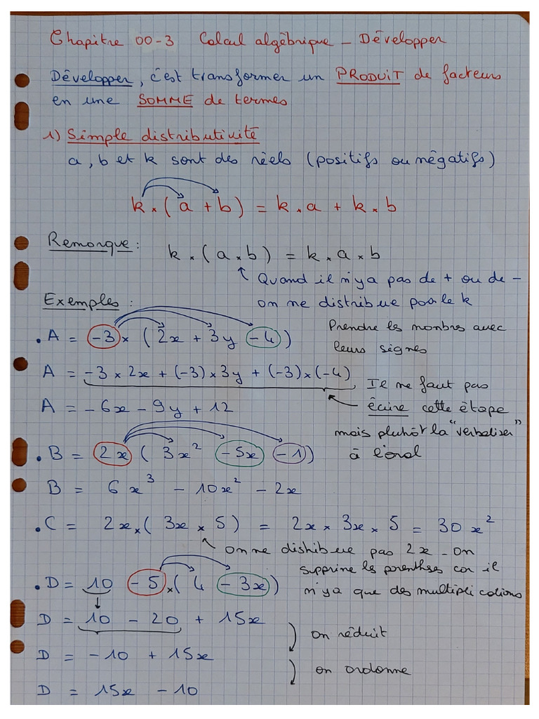 00-3-Cours Prof Scanné - Calcul Alg - Développer | PDF
