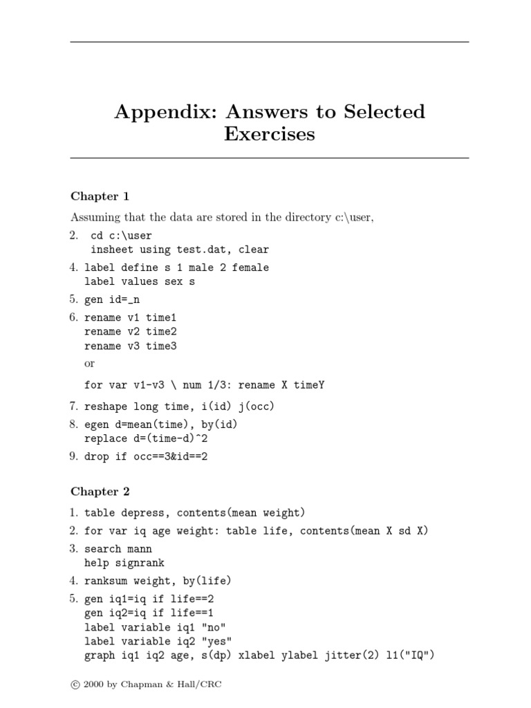 Appendix: Answers To Selected Exercises: /user | PDF | Statistical ... Appendix: Answers To Selected Exercises: /user | PDF | Statistical ...