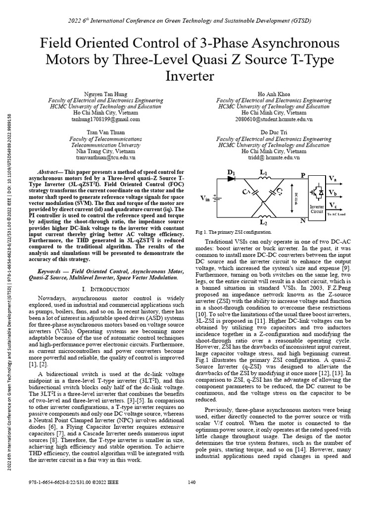 Field Oriented Control of 3-Phase Asynchronous Motors by Three-Level Quasi Z Source T-Type ...
