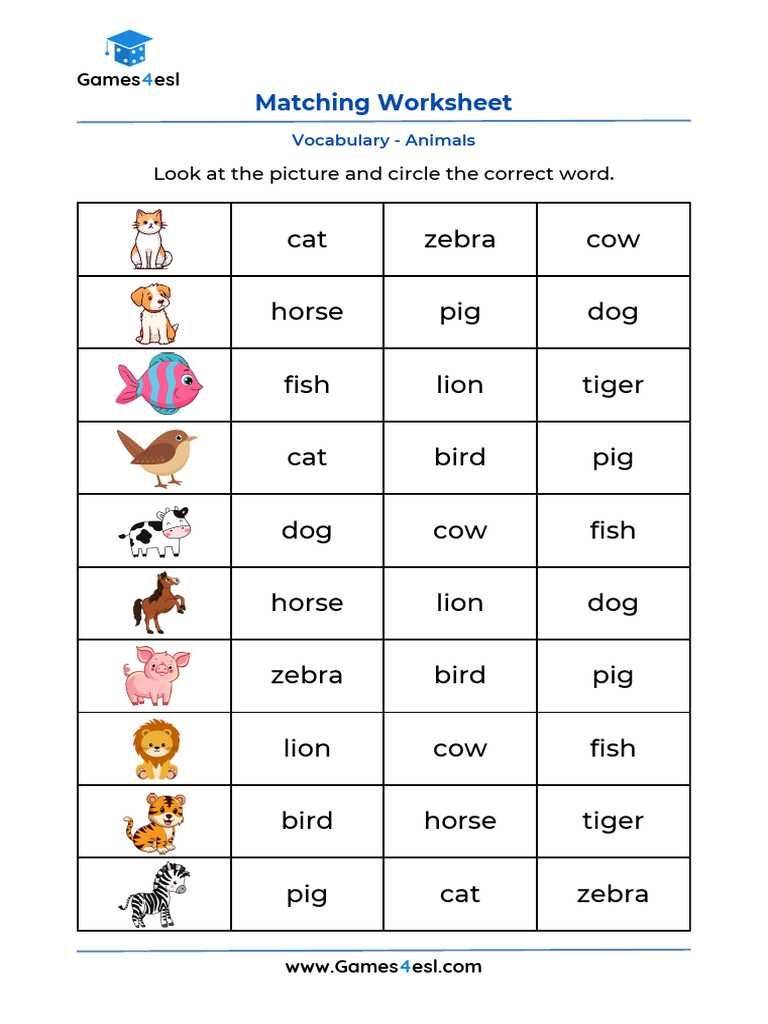 Grade 1 Matching Worksheets | PDF