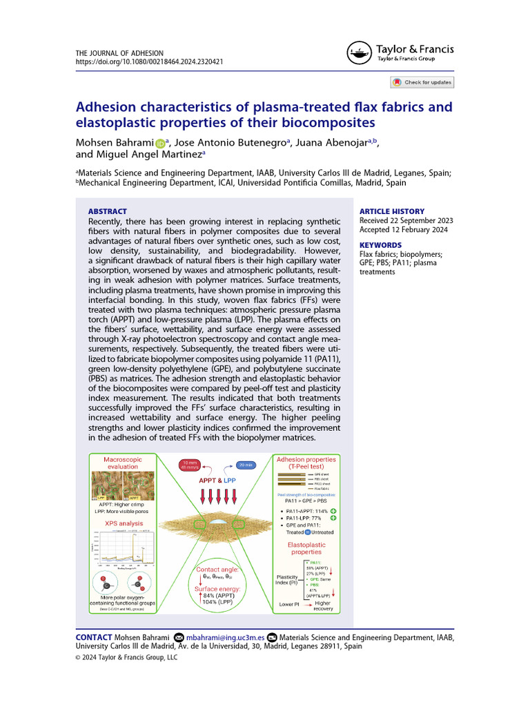 Adhesion Characteristics of Plasma-Treated Flax Fabrics and ...