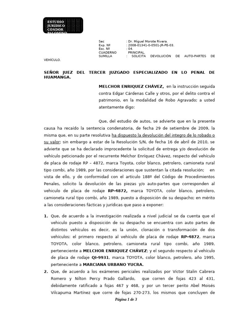 Solicita devolución de autopartes y accesorios - | PDF